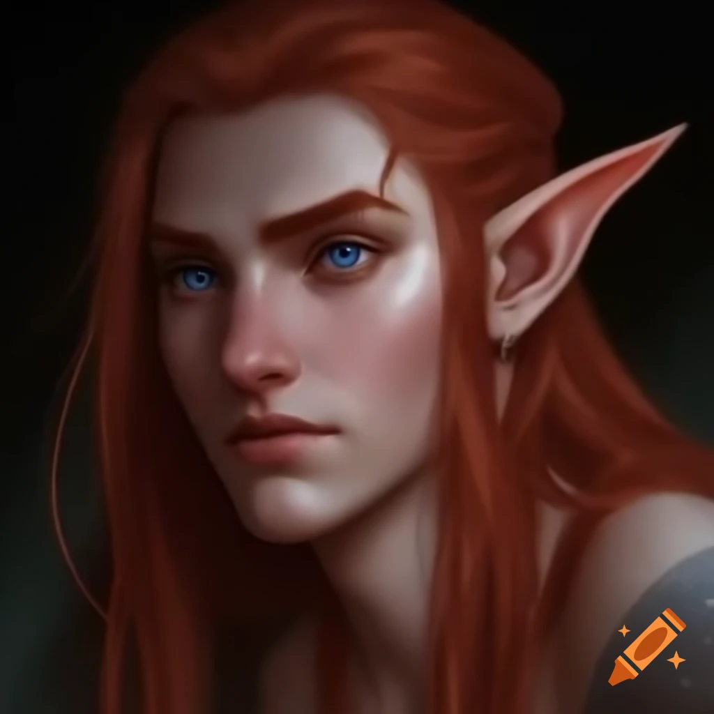 Elf character with reddish brown hair and blue eyes, showcasing battle ...