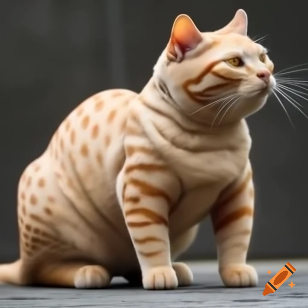 Muscular light tan tabby cat resembling a feline bodybuilder on Craiyon