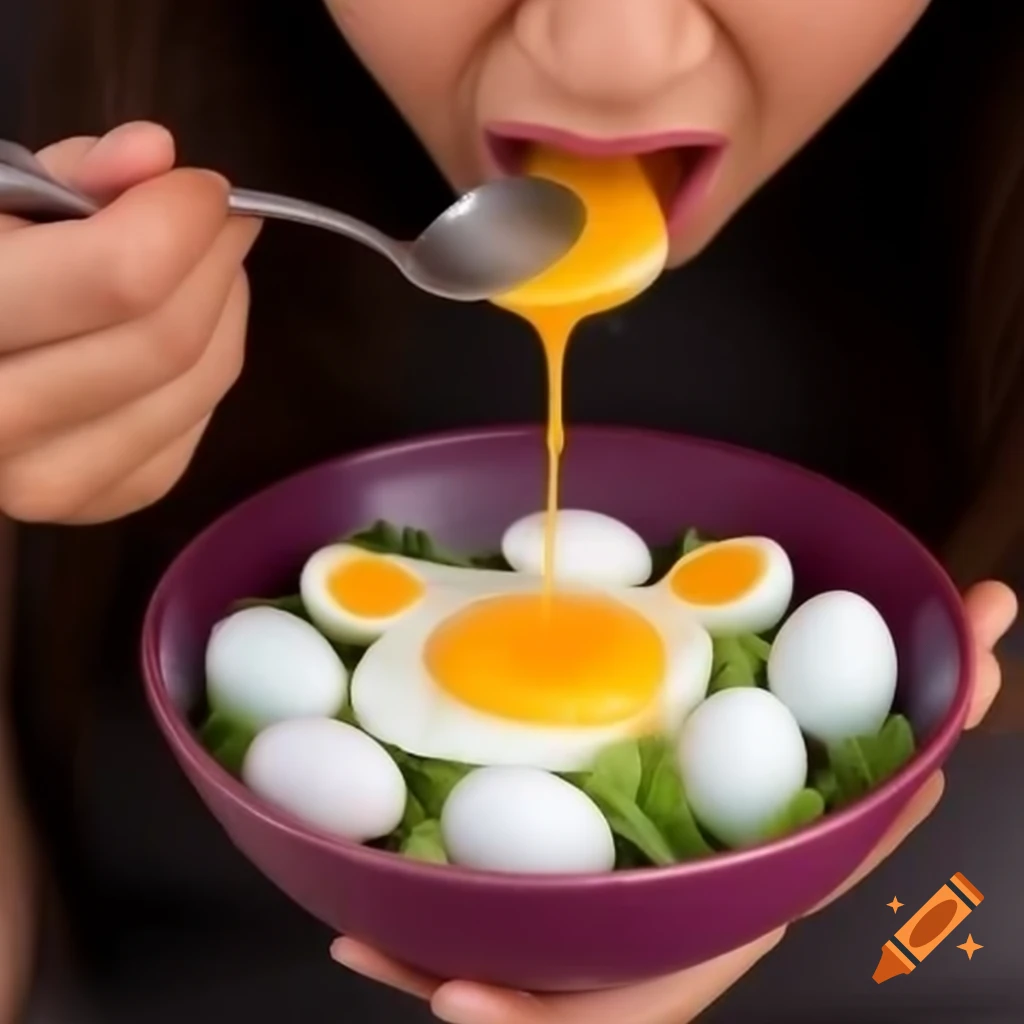 Person eating excessive egg salad with various types of cooked eggs on ...