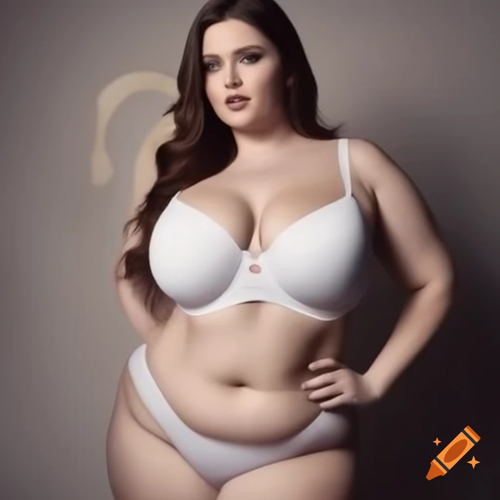 Plus size brunette woman with wide hips in full-body portrait on Craiyon