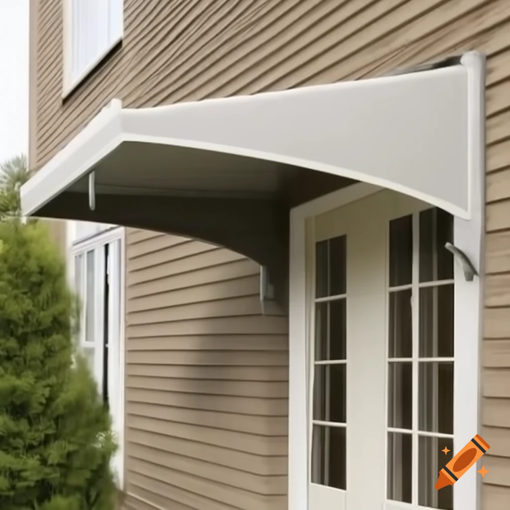 Sloped canopy in front of door with side coverage on Craiyon
