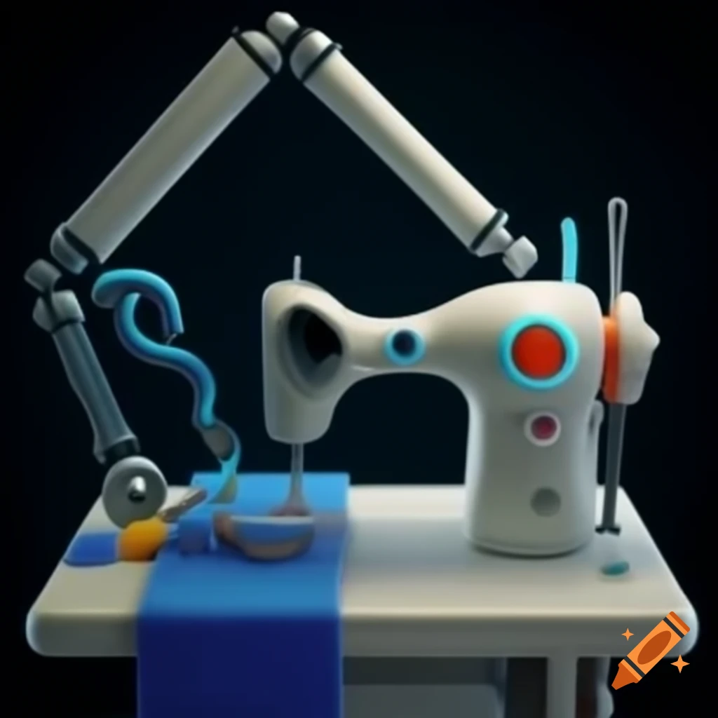 3d sewing machine equipped with robotic arm on Craiyon