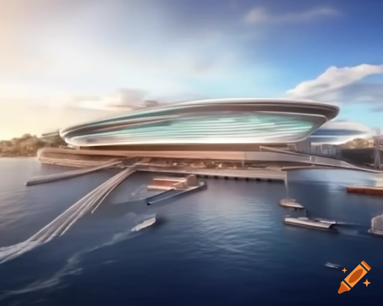 Futuristic ferry terminal in sydney's circular quay with concert stage ...