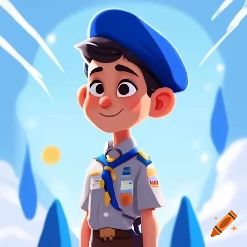 Young French scout smiling in uniform with dark blue beret and light ...