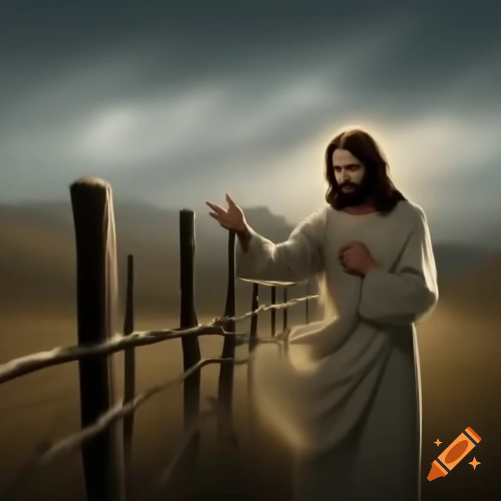 Artistic representation of the phrase 'Jesus be a fence' on Craiyon