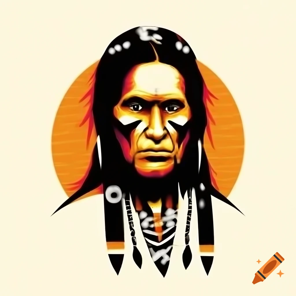 Stylized graphic portrait of a Native American with bold outlines ...