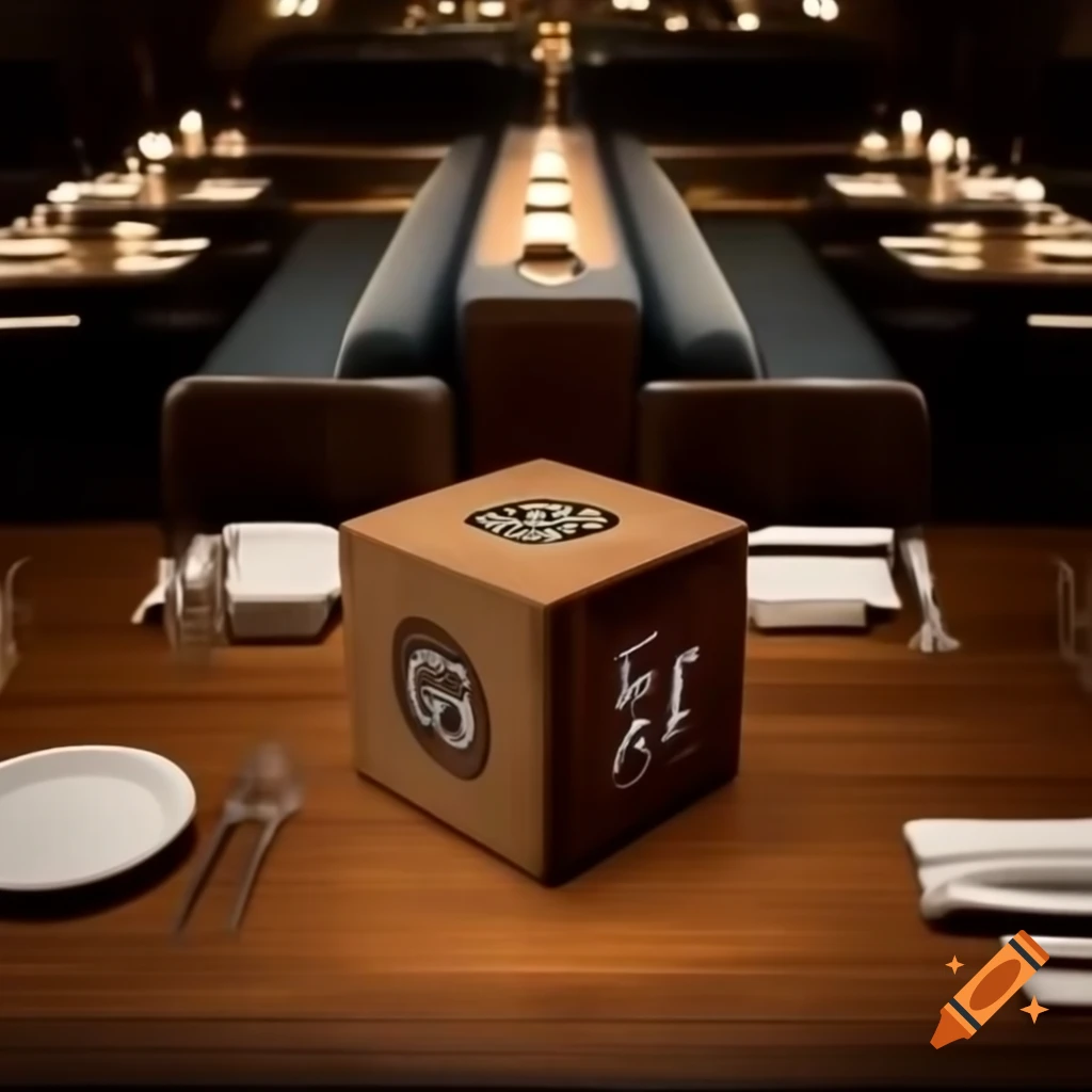 Wooden cube with QR code and table number in luxury restaurant setting ...