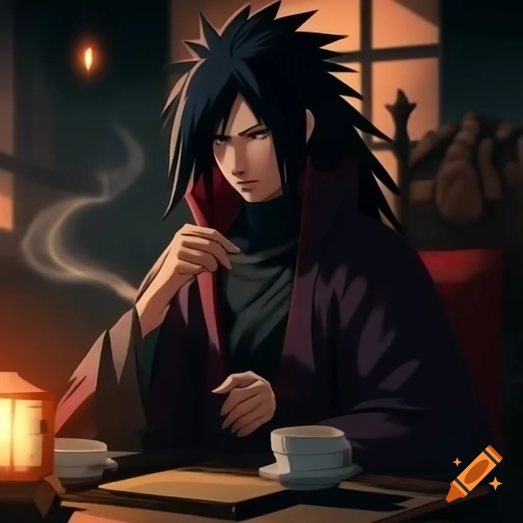 Young Madara Uchiha in Italian mobster style sitting in traditional tea ...