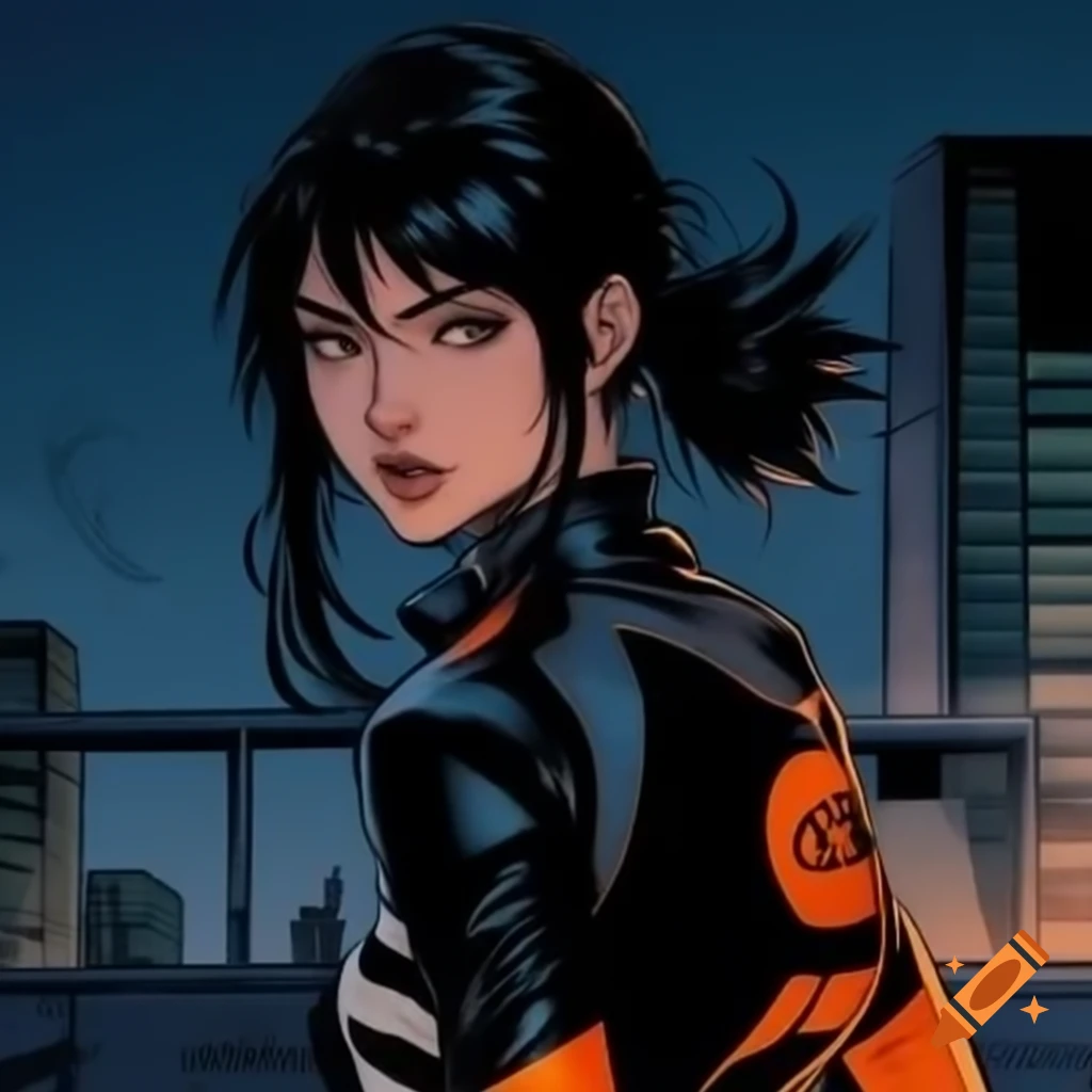 Comic book cover with asian woman in racing gear on rooftop at night on ...