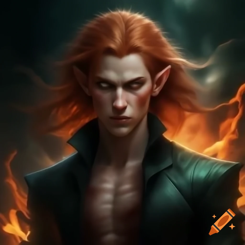 Elven character with long reddish-brown hair and blue eyes, showcasing ...