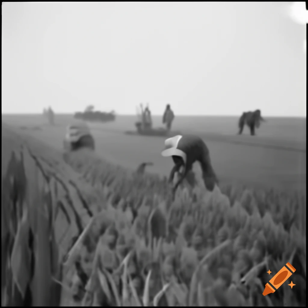 1890s farming scene with workers, horses, and equipment harvesting ...