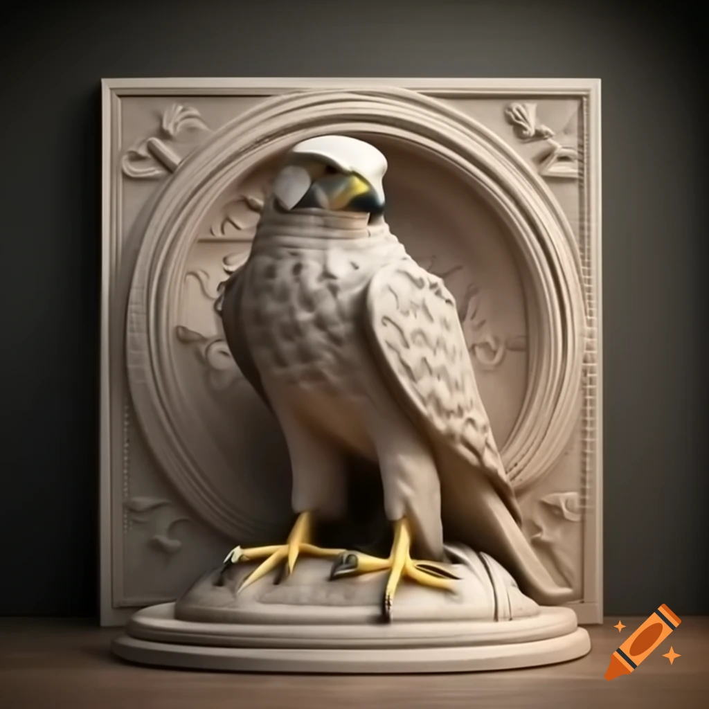 3D relief sculpture of majestic hooded falcon for falconry on Craiyon