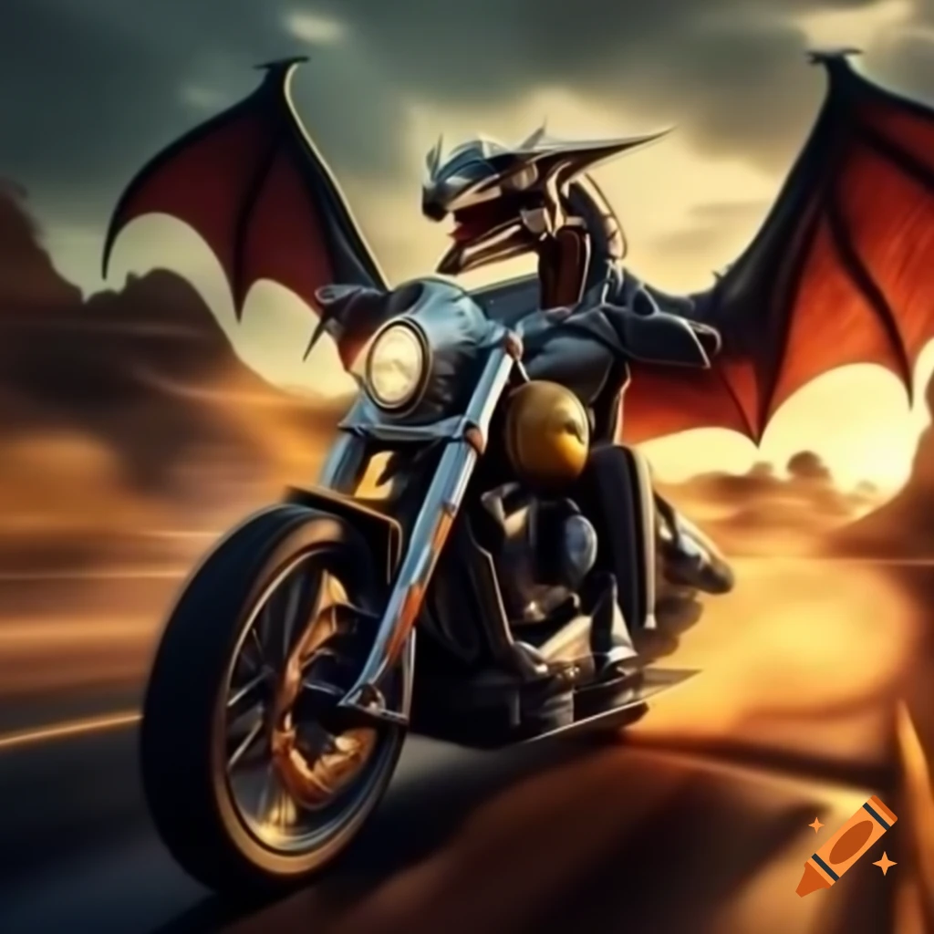 Ferocious dragon on customized Harley Davidson motorcycle creating a ...