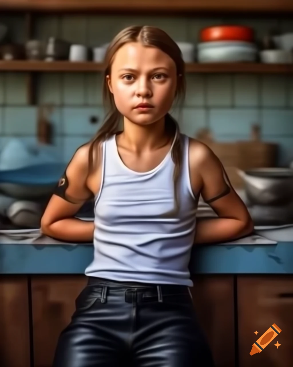 Punk-style portrait of a young woman in relaxed pose, featuring ...