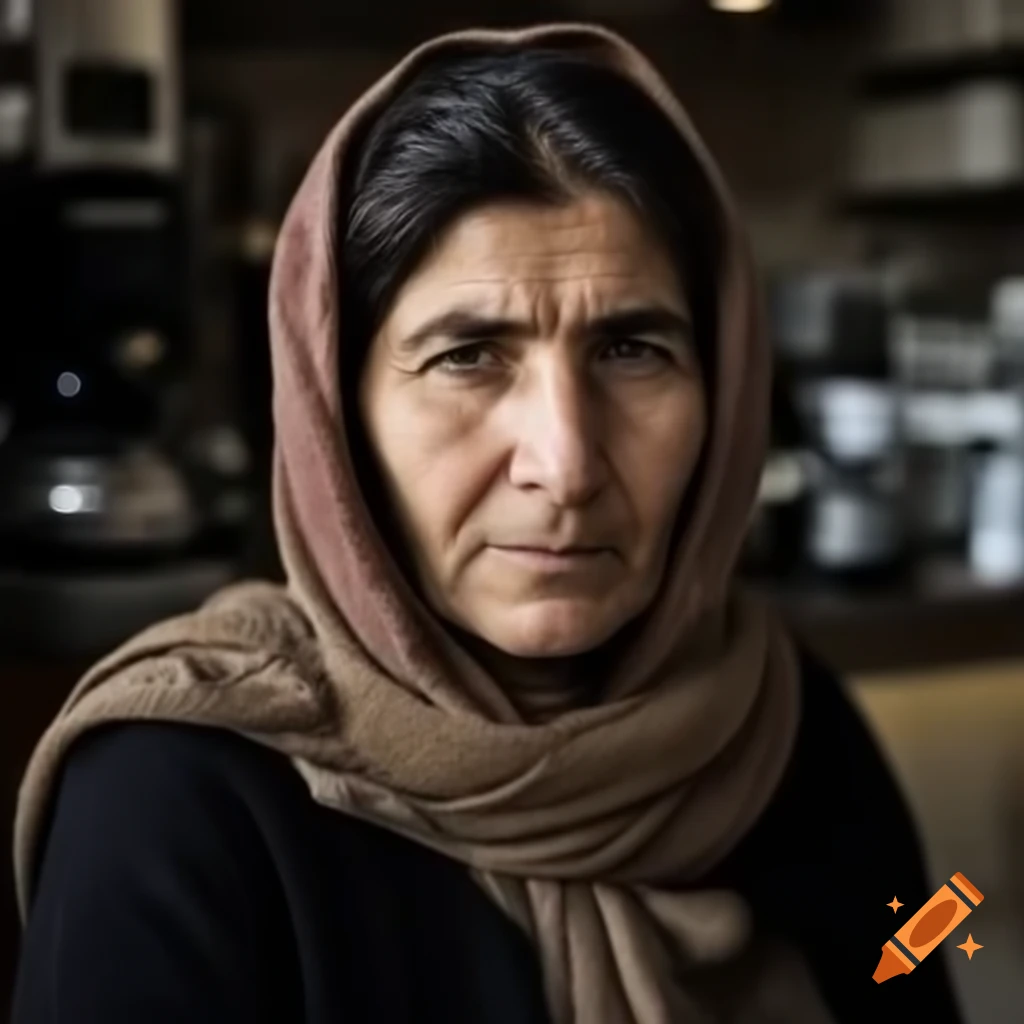 Iranian woman enjoying coffee in a cozy café on Craiyon