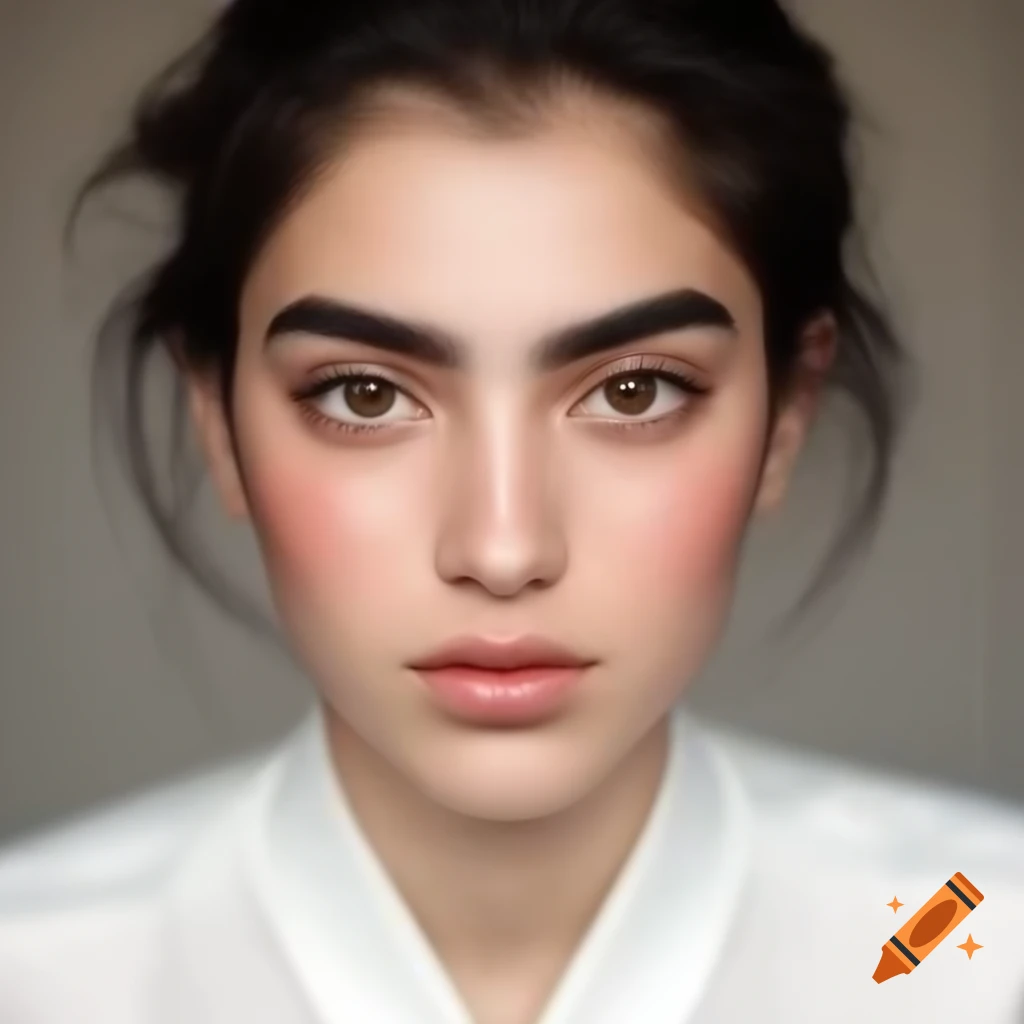 Portrait of young half-Japanese half-Iranian woman with minimal makeup ...