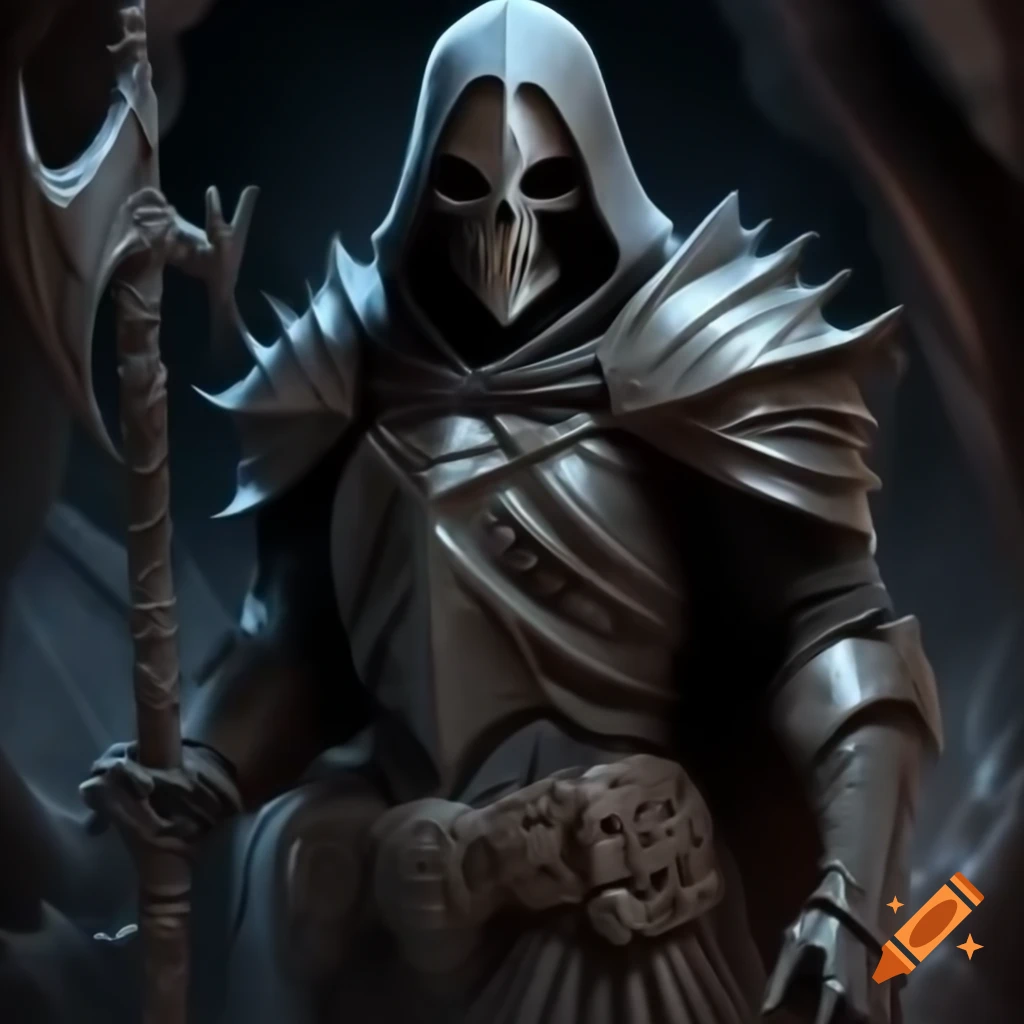 Onyx omen, eldritch knight with skull and dark theme on Craiyon