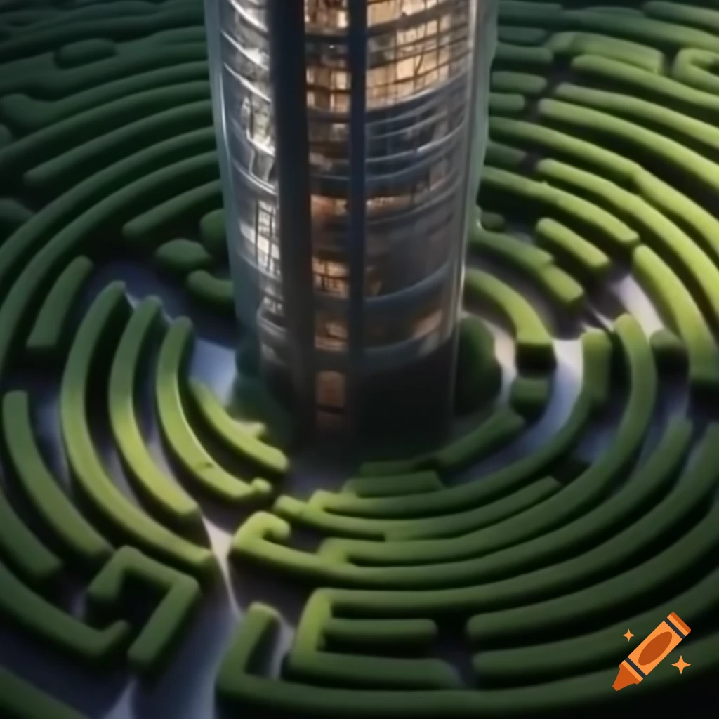 High-tech building located in a bramble labyrinth on Craiyon