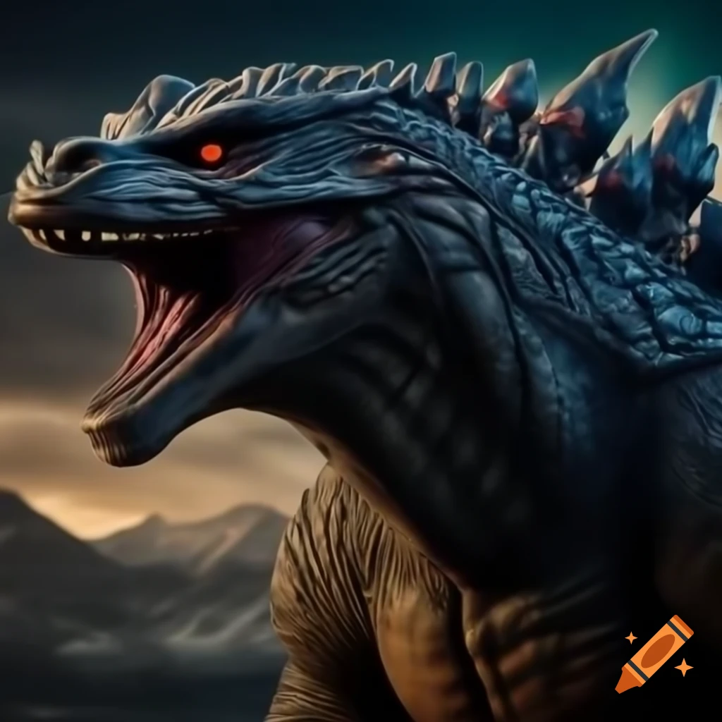 Depiction of Godzilla in an urban setting, showcasing its iconic ...