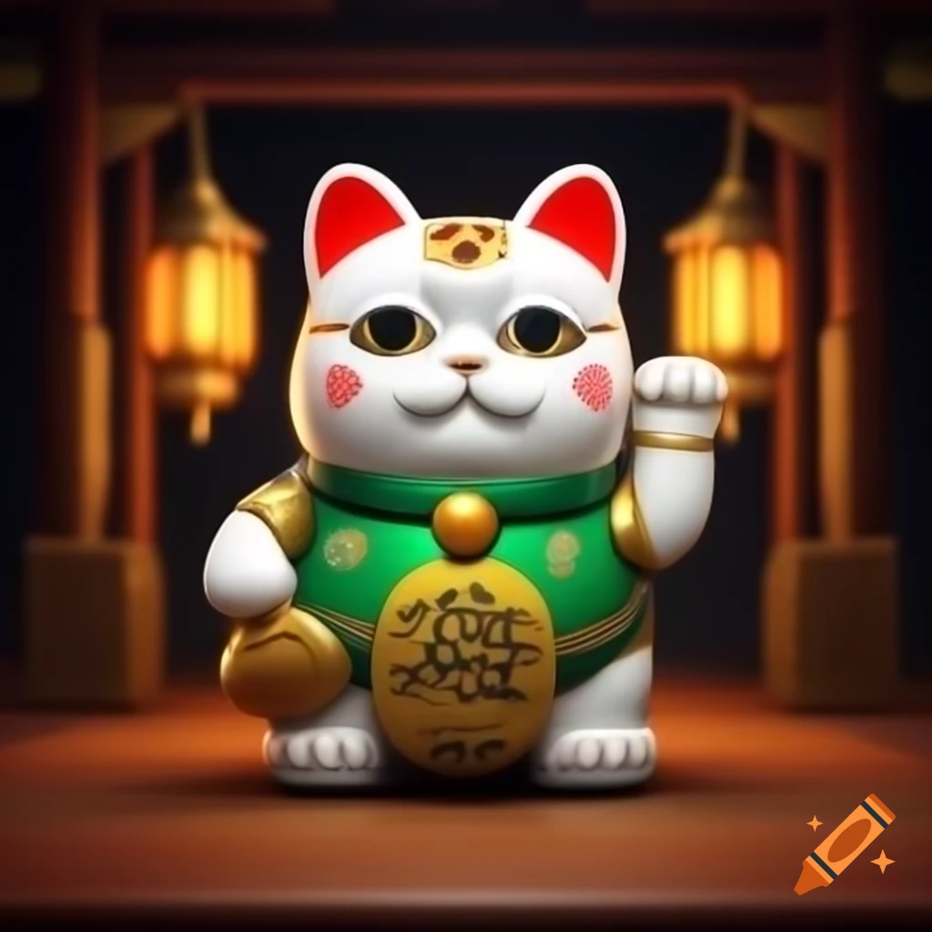 Culturally authentic maneki neko mascot in traditional Muslim attire ...