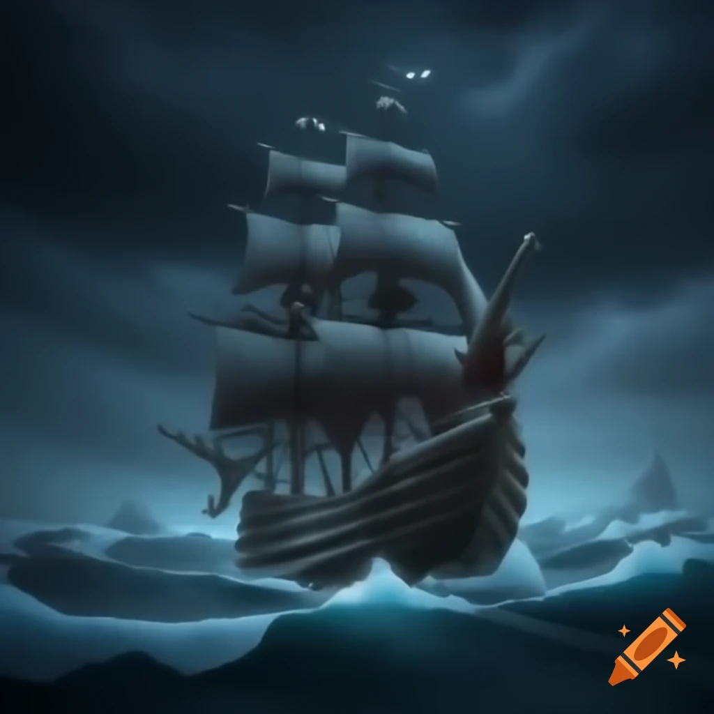 Pirate ship caught in hurricane with massive waves and lightning in ...