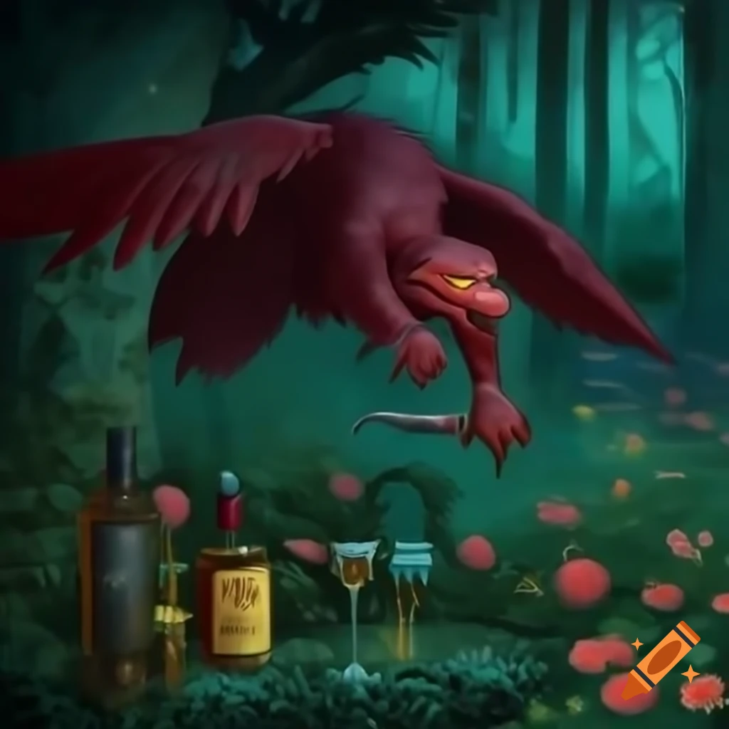 Surreal scene with various elements including neon lights, a giant ...