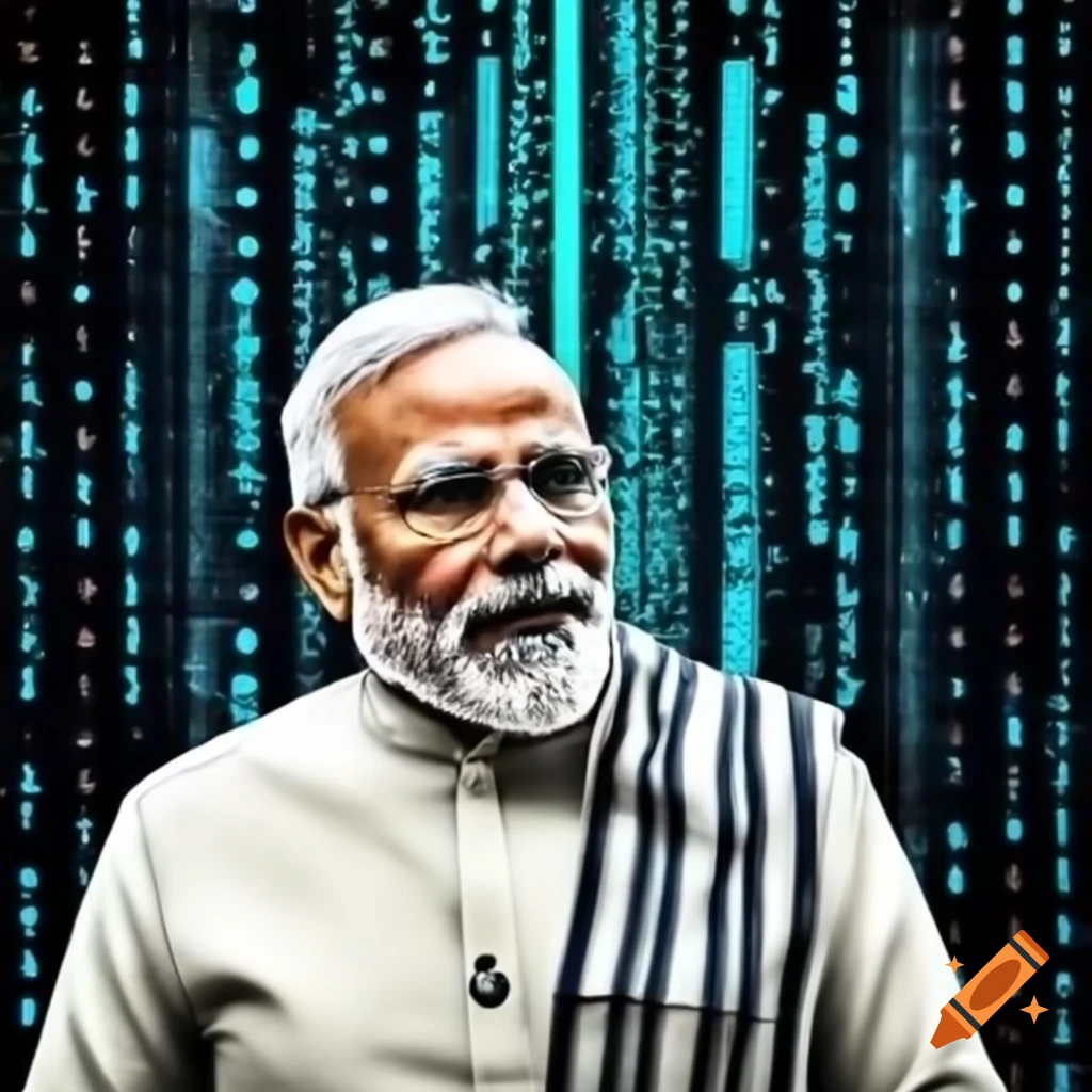 Line art of Indian Prime Minister Modi with matrix number columns ...