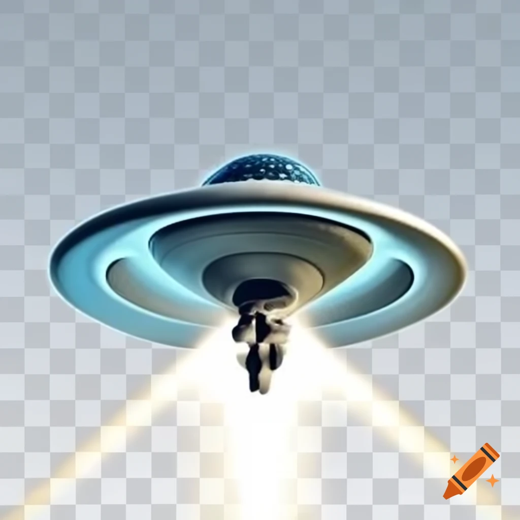 Futuristic UFO design with glowing light beam against transparent ...