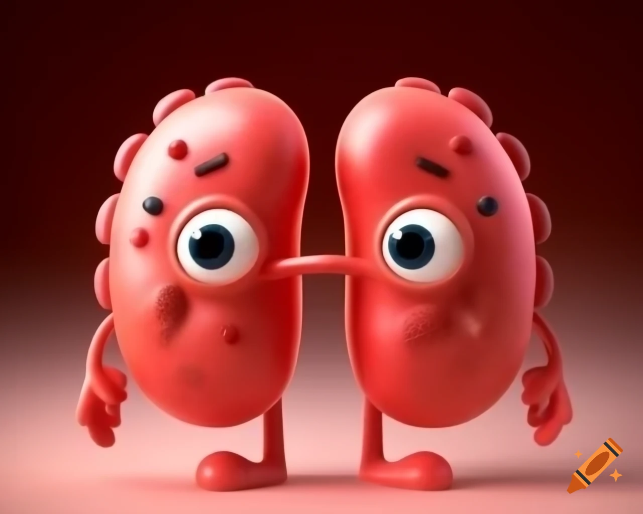 Cartoon kidney character with smiling face and big eyes on Craiyon