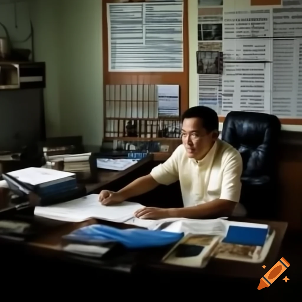 Filipino worker in barong Tagalog tackling paperwork in government ...