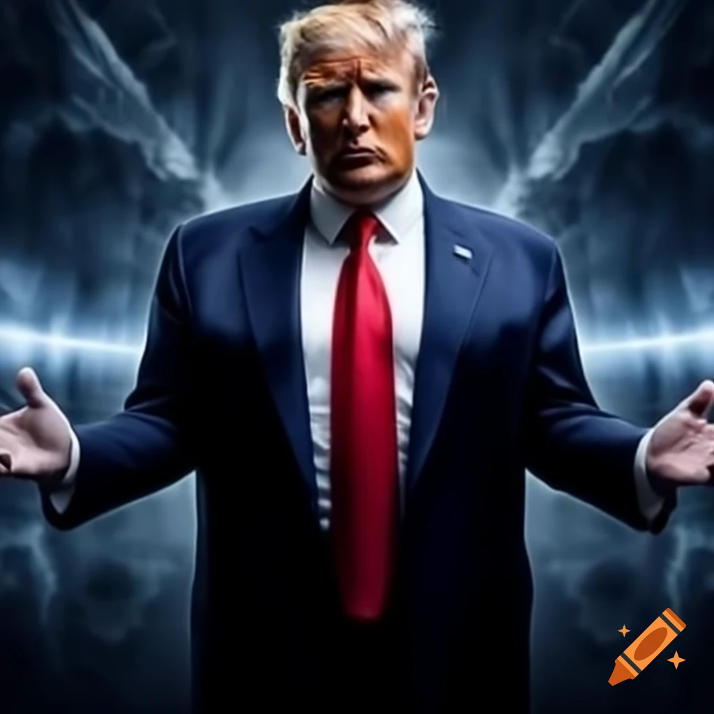 Powerful pose of a political figure with impactful quote on Craiyon