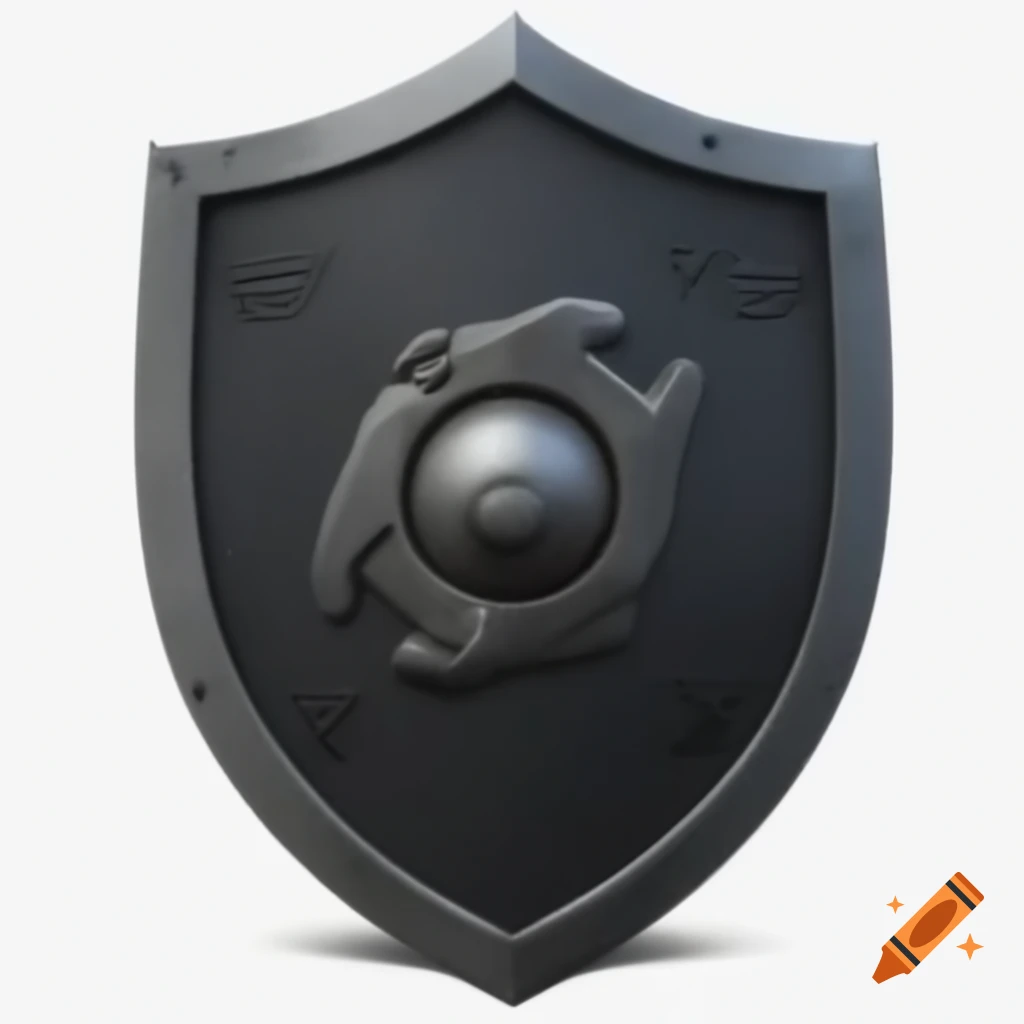 Dark metal shield emblem with engraved stealth crest on Craiyon