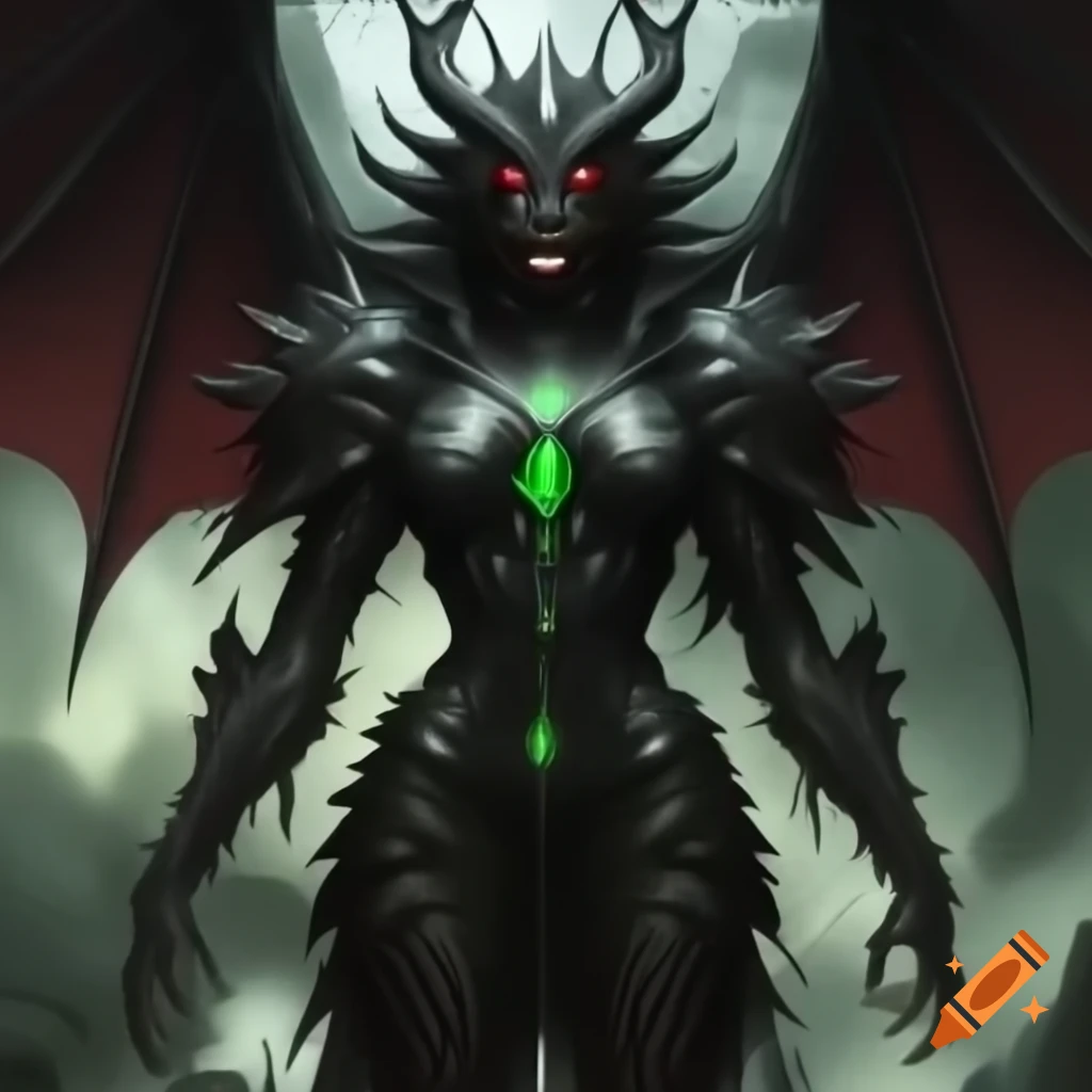 Intimidating figure in black dragon-like armor with glowing red and ...