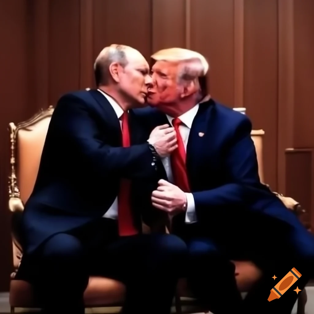 Political satire of Vladimir Putin on throne with Donald Trump kneeling ...
