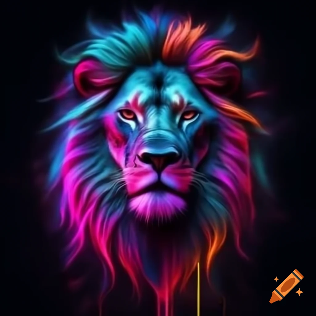 Vibrant neon tri-colored lion head symbolizing strength and confidence ...