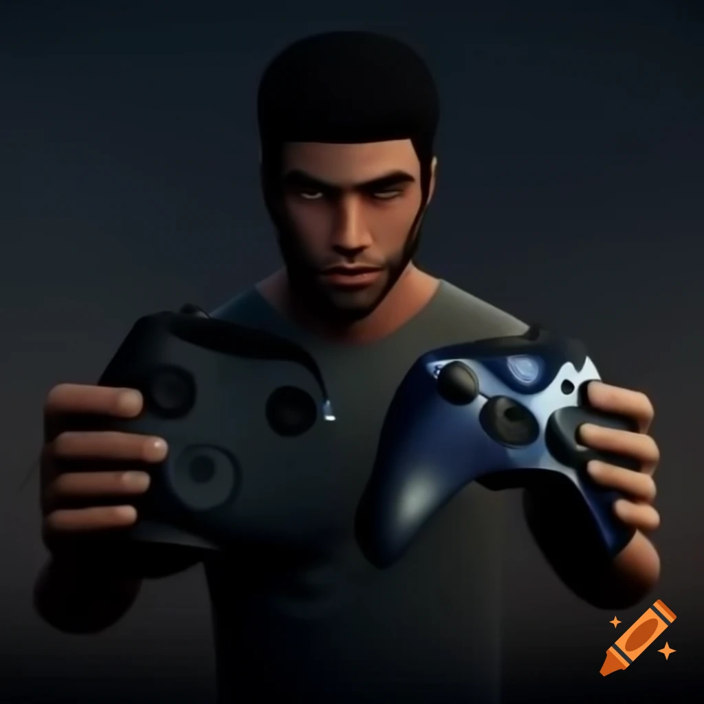 Bernie Sanders in iconic pose holding Xbox controller with focused ...