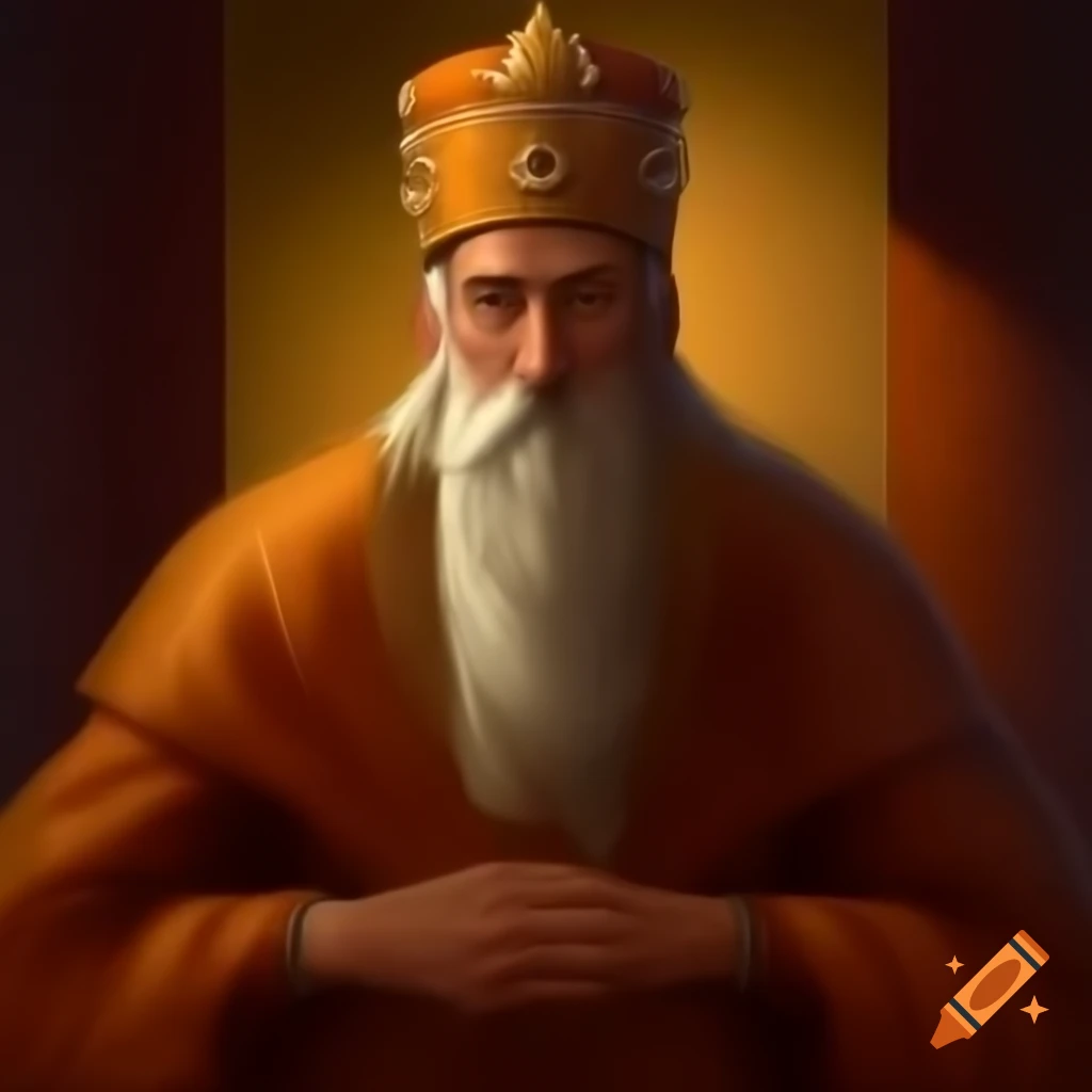 Armenian king on throne with golden crown and orange-gold robe on Craiyon