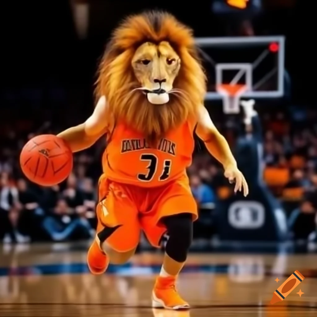 Orange lion playing basketball on Craiyon