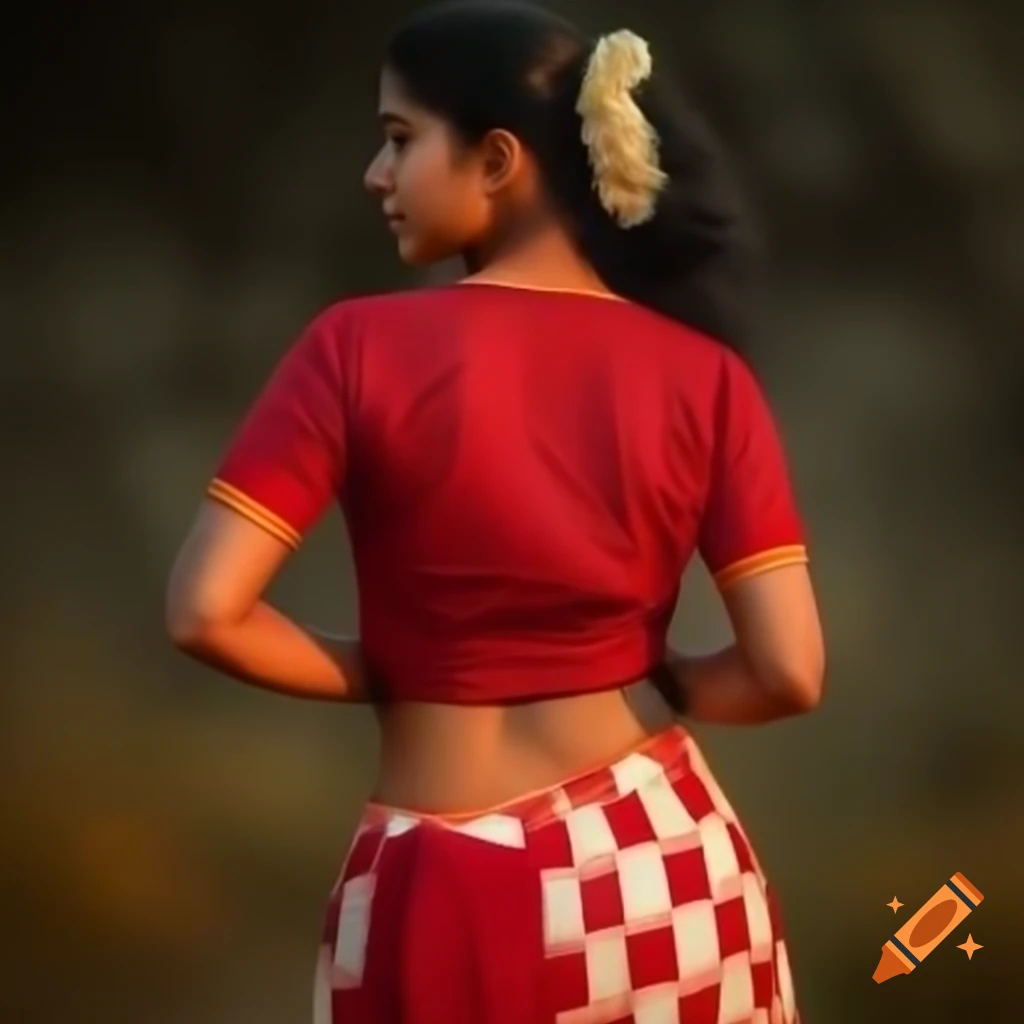 Bengali woman in traditional gamcha attire during puja on Craiyon