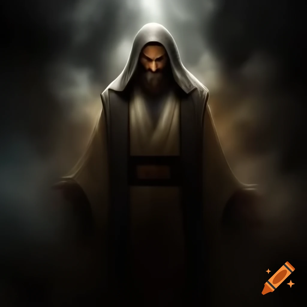 Spectral Qui-Gon Jinn with glowing eyes and mystical energy emerging ...