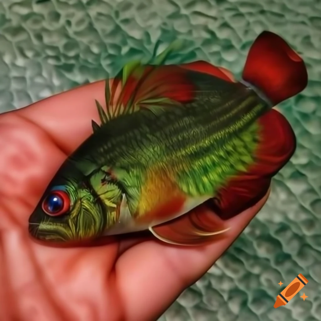 Imaginary pet fish with intricate green and red patterns on Craiyon