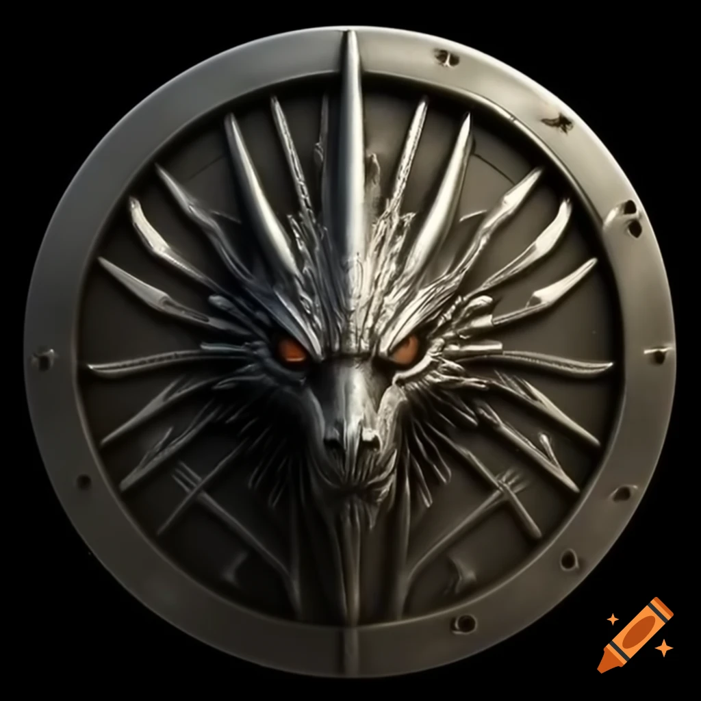 Military metal emblem featuring an engraved dragon head crest on Craiyon