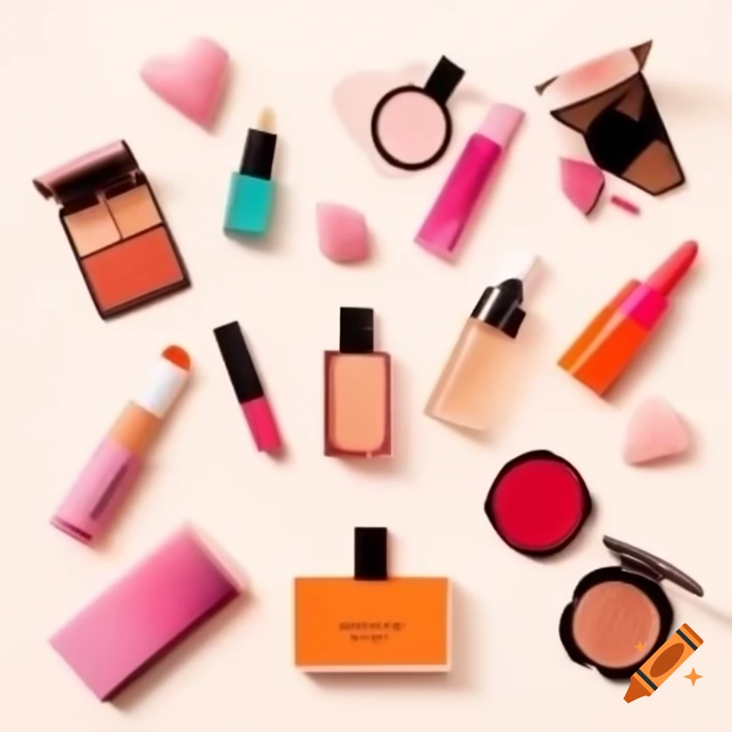 Vibrant paper cutout cosmetics arranged for artistic use on Craiyon