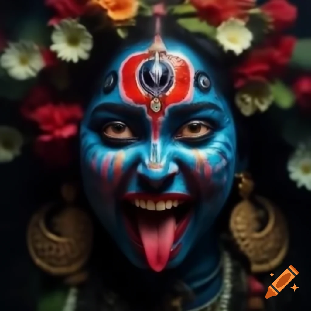 Surrealistic depiction of Kali goddess defeating a demon on Craiyon