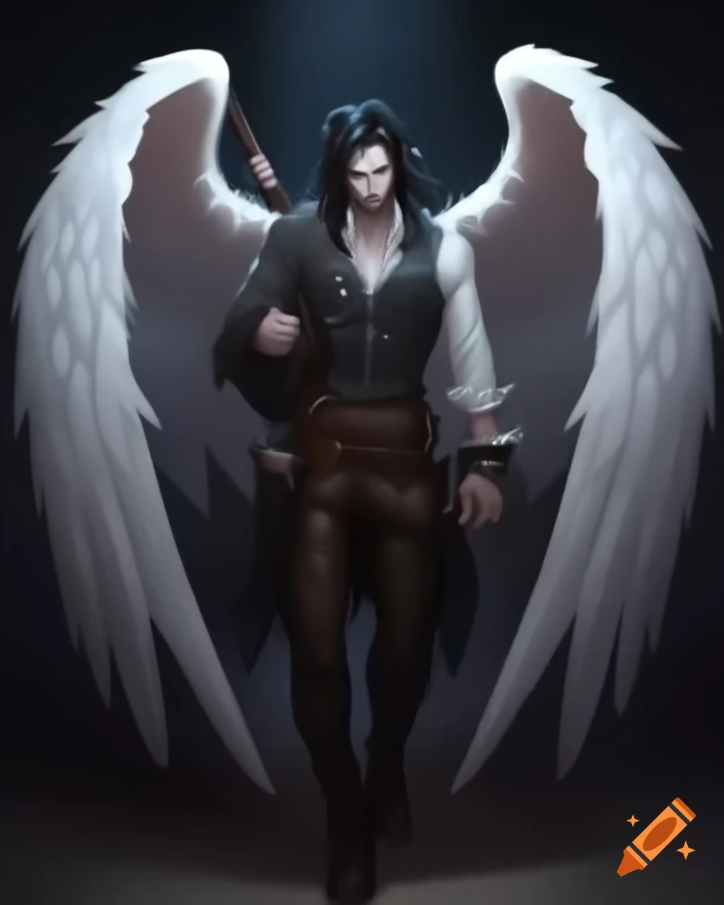 Gothic Aasimar bard with majestic white angel wings and charismatic ...