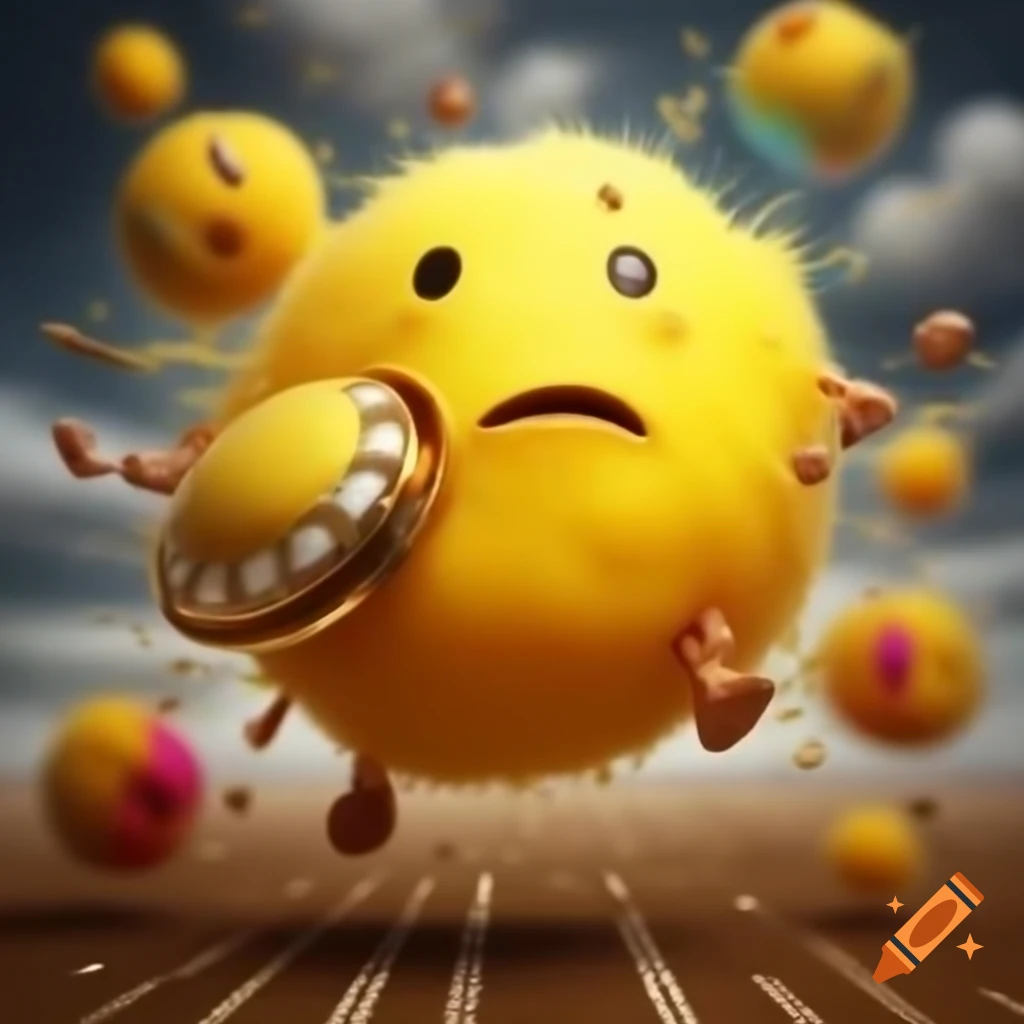 Vibrant yellow blob with gold ring racing among colorful blobs on ...