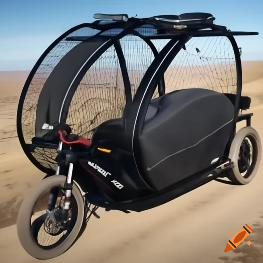 Realistic e-bike towing solar trailer for charging while riding on Craiyon