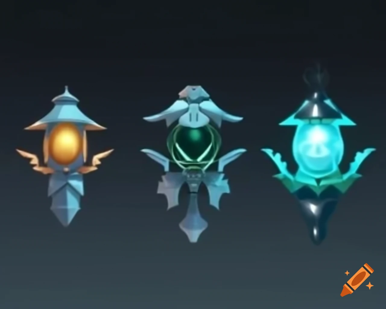 2d game-style lantern character divided into three parts with sleek ...
