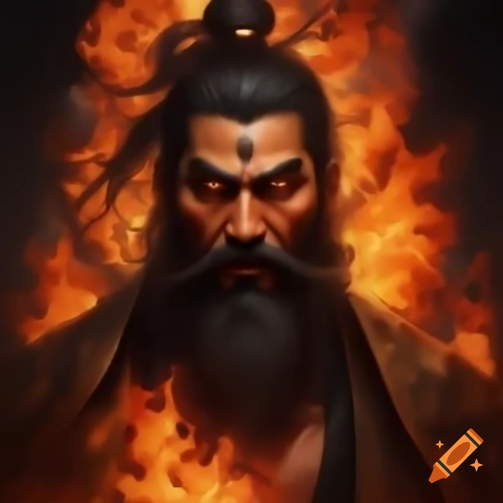 30-year-old man with beard in Yasuo-inspired fire god style on Craiyon