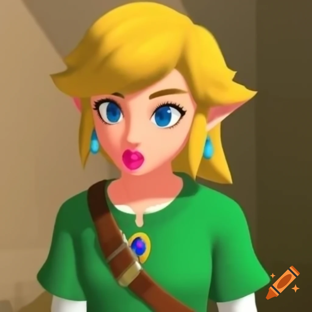 Character inspired by nintendo's link with princess peach hairstyle and makeup, 8k quality on ...